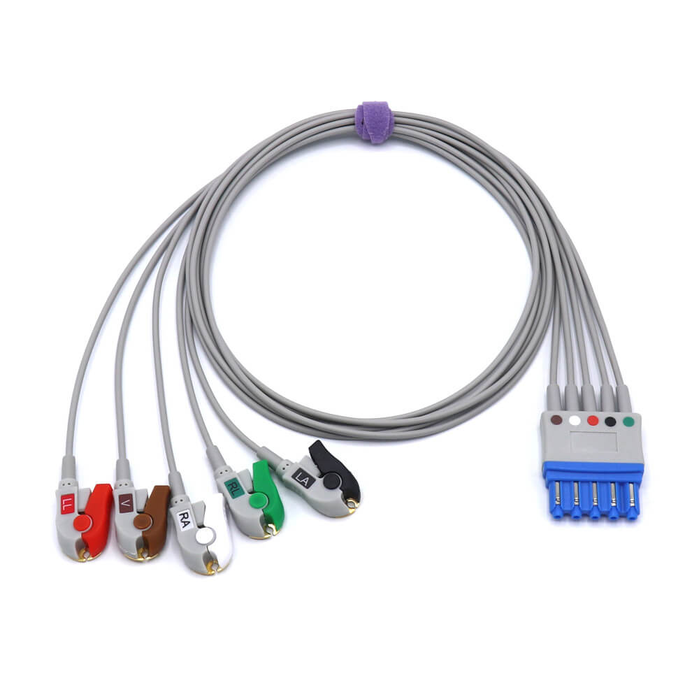 Compatible Philips M1968A 989803125841 ECG 5 Leadwires AHA Pinch/Grabb ...