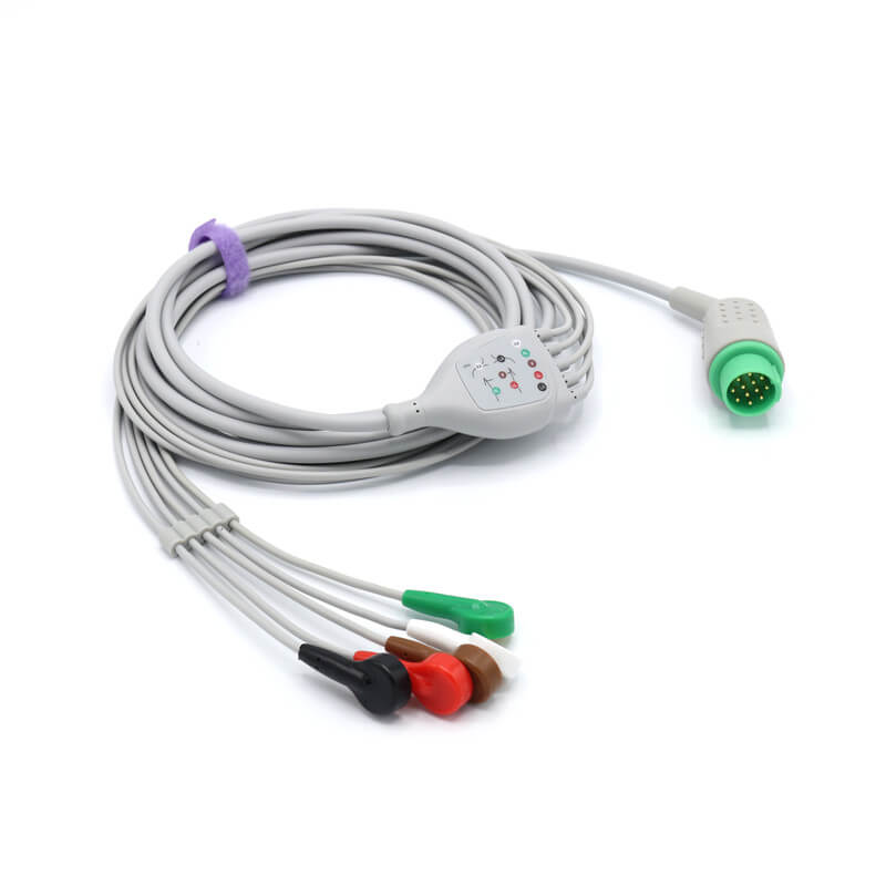 Compatible Schiller ECG Cable 5 Leads Standard IEC Snap Connector ...